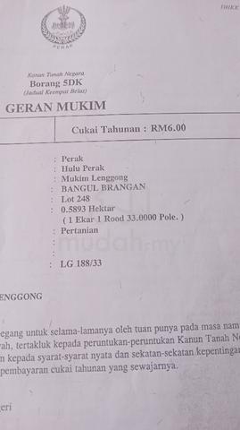 Agricultural Land for Sale, 0.5 Acre(s), Lenggong, Perak | Mudah.my