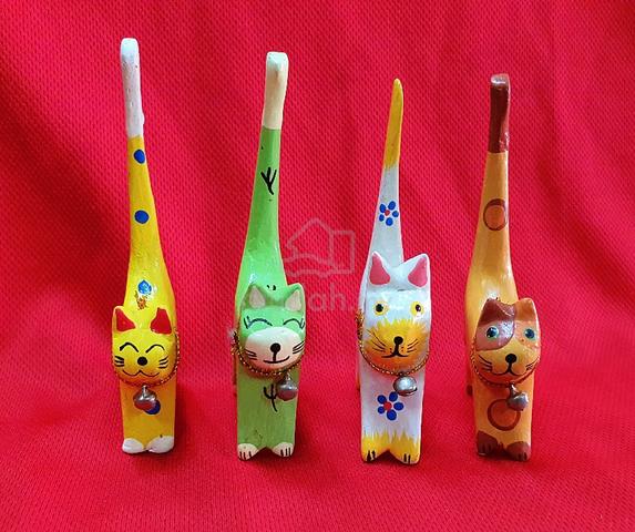 vintage (4)wooden cat figurine cat ring holder sma - Hobby ...