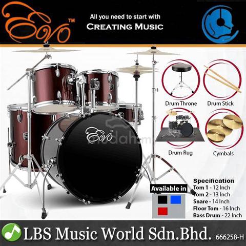 Evo 5 Piece Full Size Acoustic Drum Set Cymbals - Music Instruments for ...