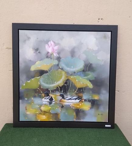 Lukisan Teratai Art Oil Painting Lotus in Wooden - Furniture ...