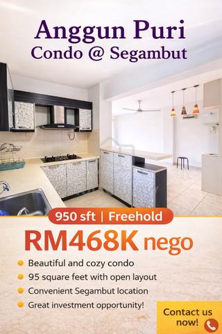 Condominium for Sale, 3 Bedroom, 950 sq.ft, Anggun Puri Condominium ...