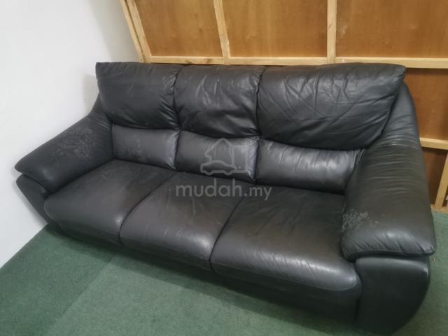 Sofa Leather 3 2 Seater Black Colour - Home Appliances & Kitchen for ...
