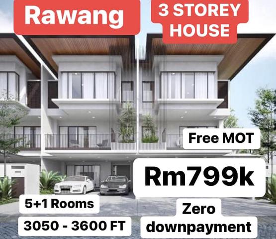 New 3-storey Terraced House for Sale, 5 Bedroom, 2806 sq.ft, Rawang ...