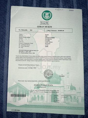 Land for Sale, 5.6 Acre(s), Sik, Kedah | Mudah.my