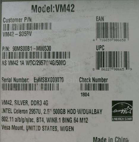 Asus VM42 Mini PC+LogiTech Wireless KB+Mouse - Computers & Accessories for sale in Cheras, Selangor