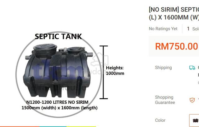 HDPE Septic Tank 5PE No Sirim N-1200 1200 litres - Home Appliances ...