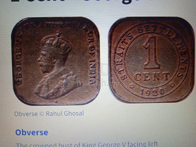 1920 straits settlement 1 cent square coin - Hobby & Collectibles for ...